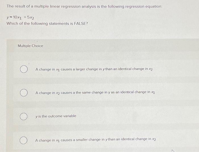Solved The result of a multiple linear regression analysis | Chegg.com