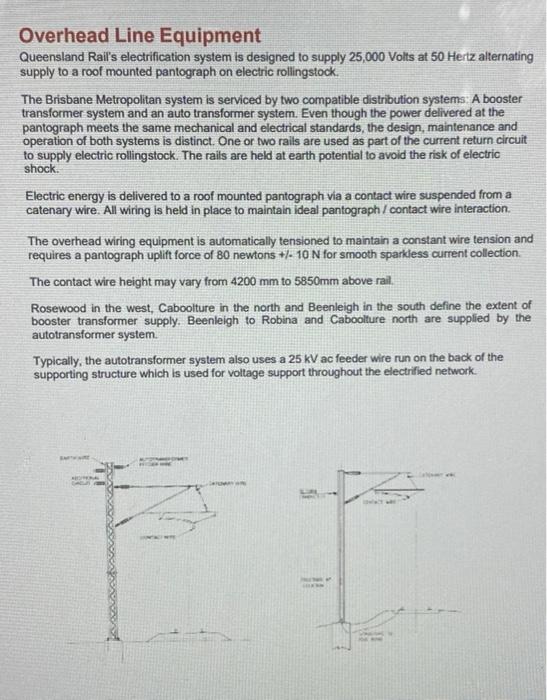 Overhead Line Equipment Queensland Rail's | Chegg.com