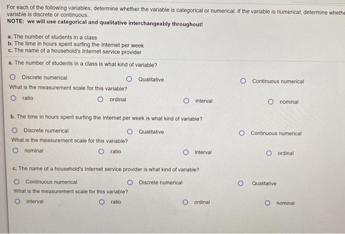 Solved For each of the following variables, determine | Chegg.com
