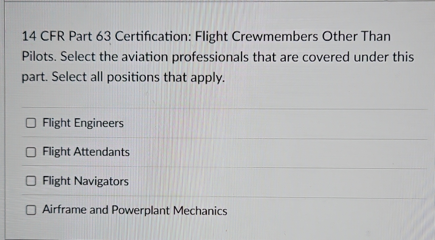 Solved 14 ﻿CFR Part 63 ﻿Certification: Flight Crewmembers | Chegg.com