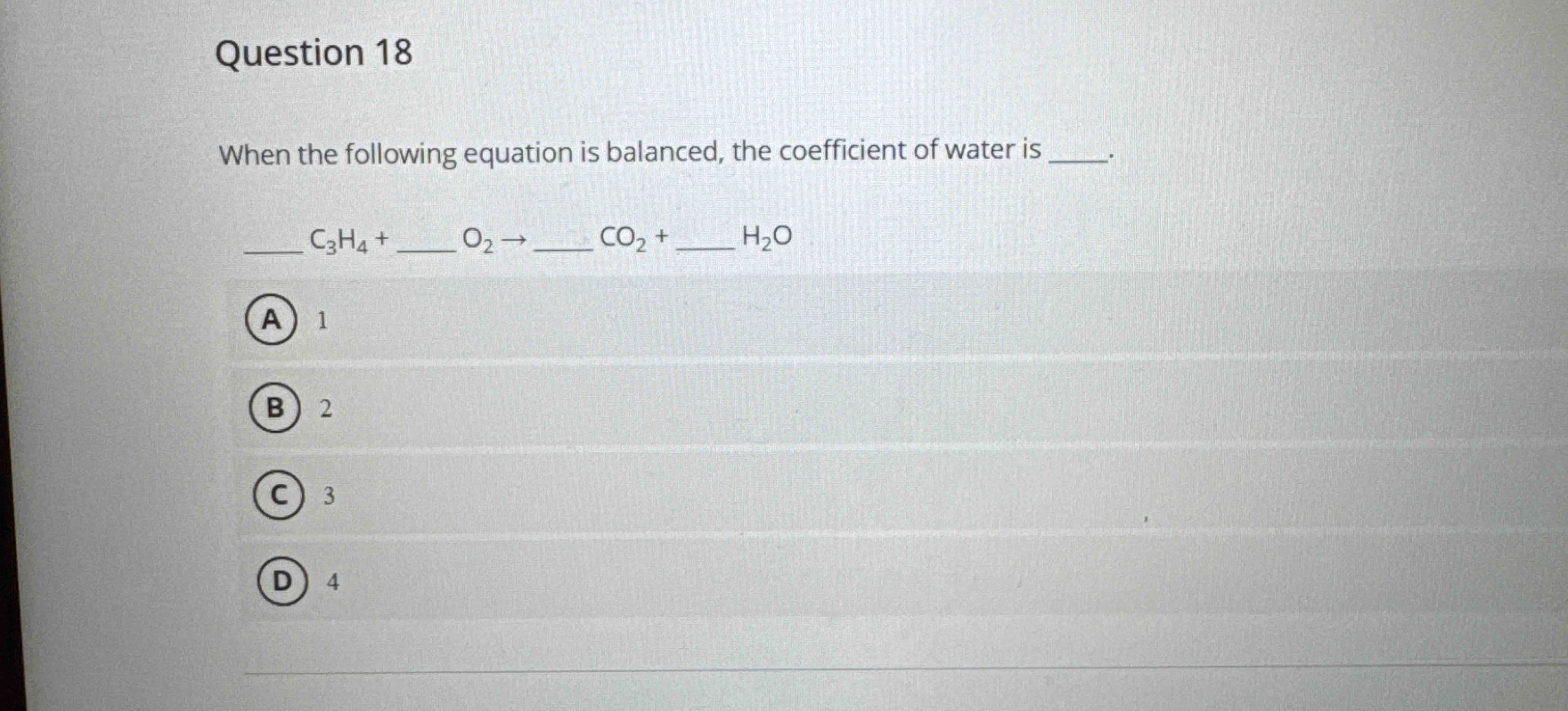 Solved Question 18When the following equation is ﻿balanced, | Chegg.com