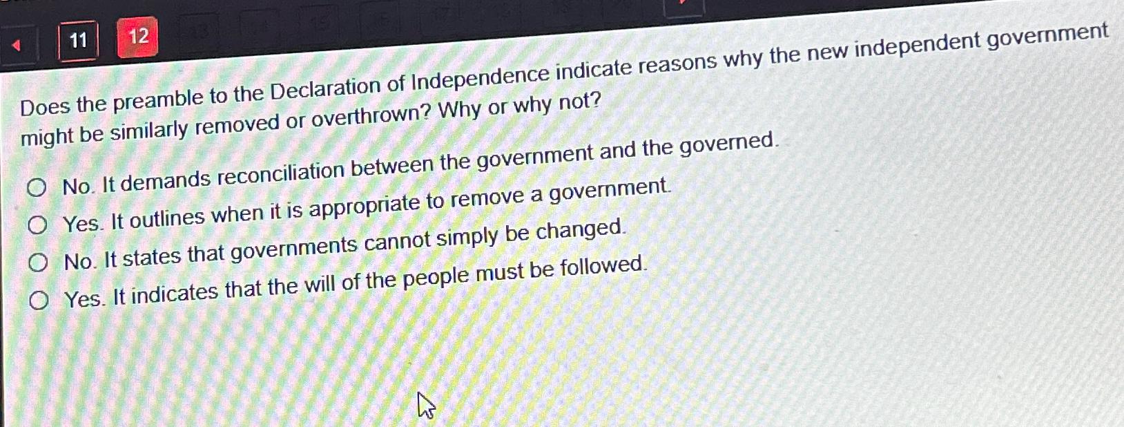Solved 1112Does the preamble to the Declaration of | Chegg.com