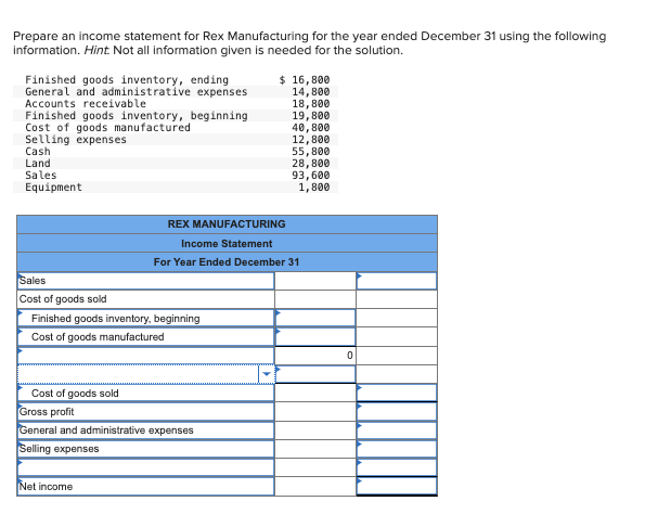 Solved Prepare an income statement for Rex Manufacturing for | Chegg.com
