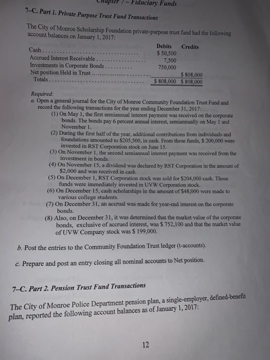 Solved Chapter 7 - Fiduciary Funds 7-C. Part 1. Private | Chegg.com