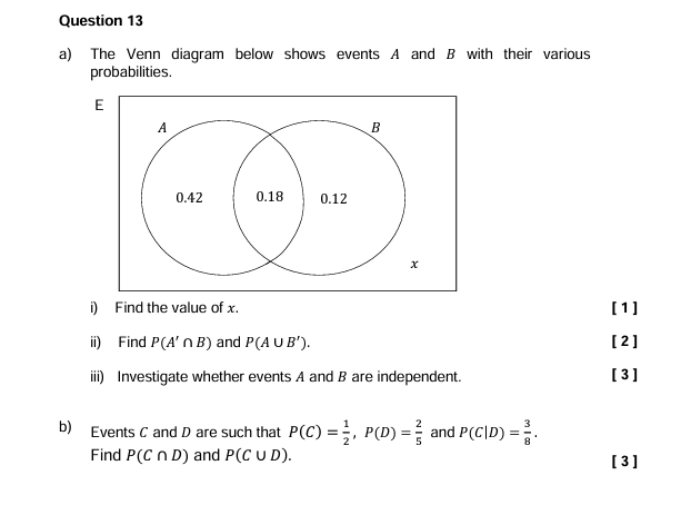 Solved Question 13a) ﻿The Venn diagram below shows events A | Chegg.com