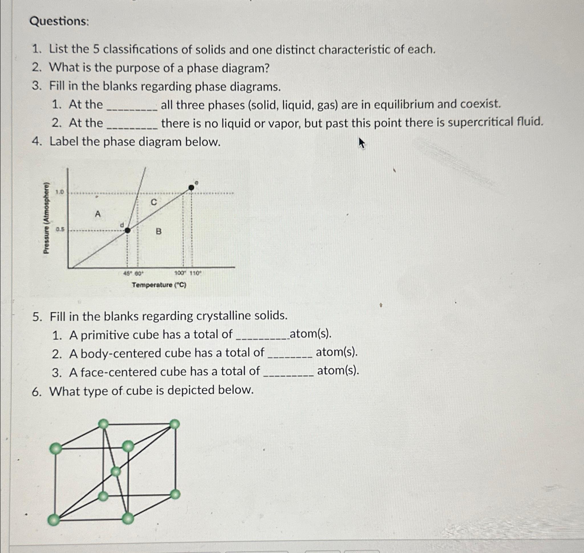 Solved Questions:List the 5 ﻿classifications of solids and | Chegg.com