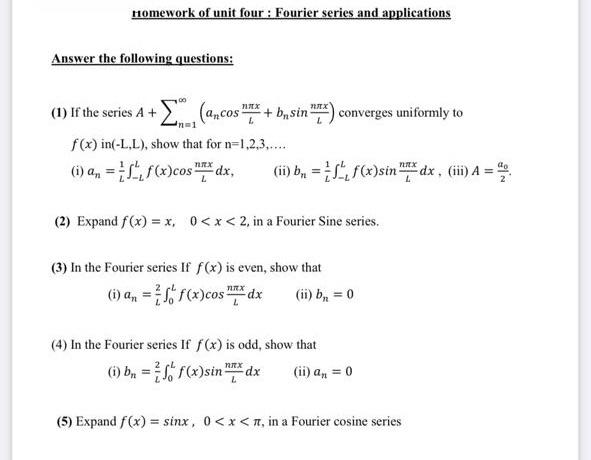 Solved Homework of unit four : Fourier series and | Chegg.com