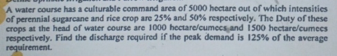 Solved A water course has a culturable command area of 5000 | Chegg.com