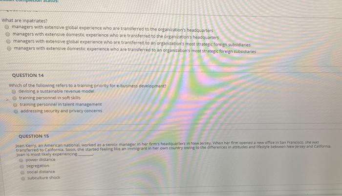 Solved What are inpatriates? managers with extensive global | Chegg.com