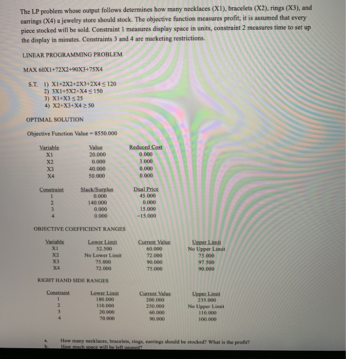 Solved The LP problem whose output follows determines how | Chegg.com