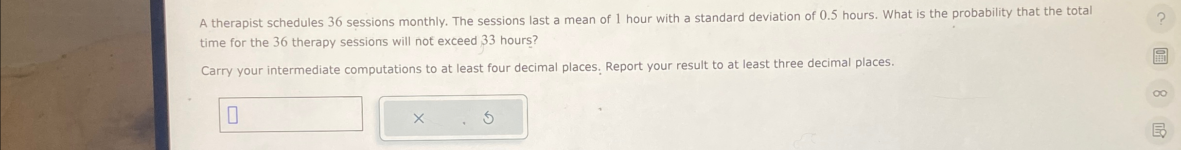Solved A therapist schedules 36 sessions monthly. The | Chegg.com Solved A therapist schedules 36 sessions monthly. The | Chegg.com