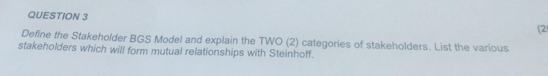 Solved Define the Stakeholder BGS Model and explain the TWO | Chegg.com