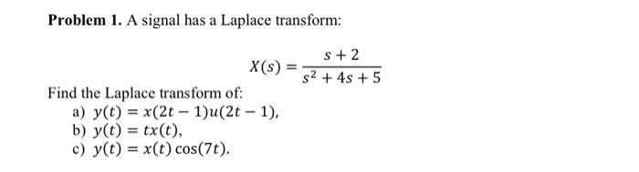 Solved Problem 1. A signal has a Laplace transform: | Chegg.com