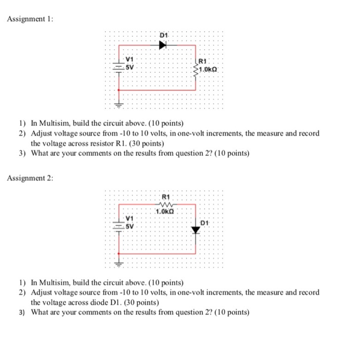 Solved Assignment 1: D1 1) In Multisim, build the circuit | Chegg.com