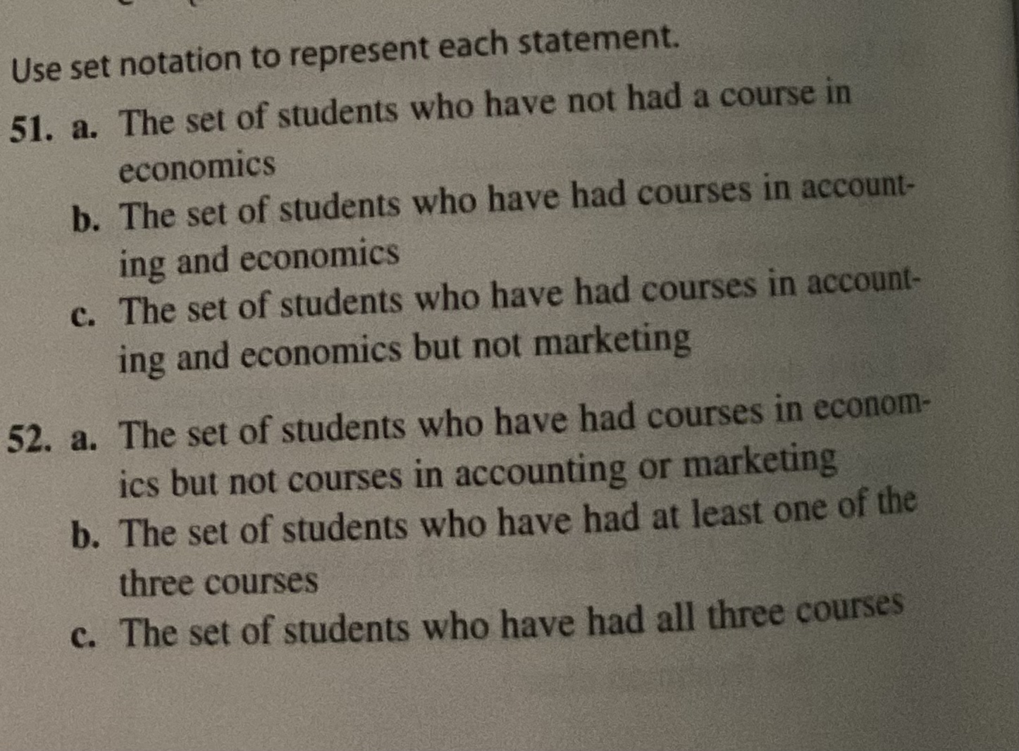 Use set notation to represent each statement for 52 | Chegg.com