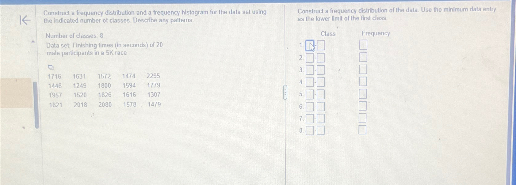 Solved Construct a frequency distribution and a frequency | Chegg.com