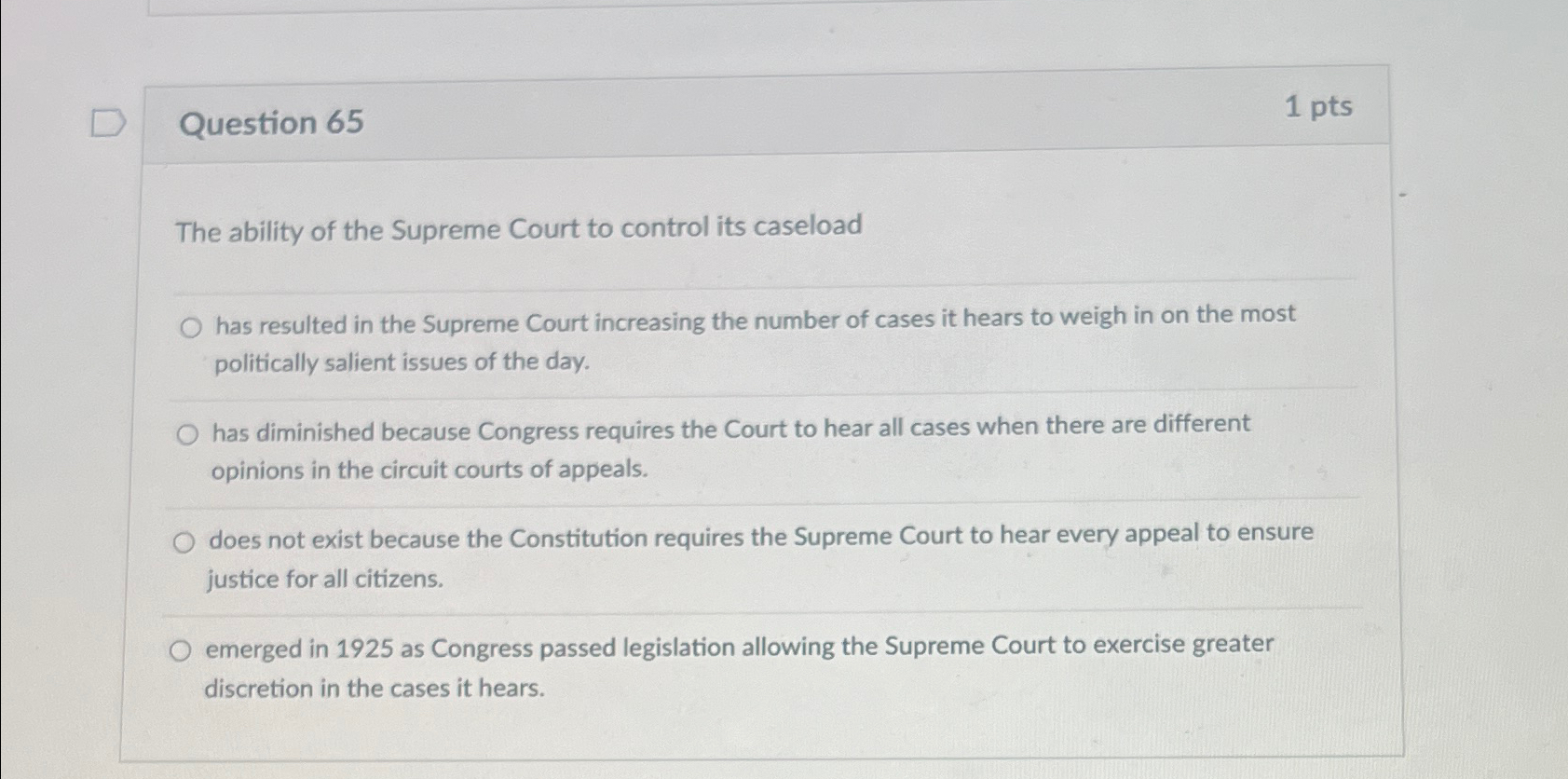 Solved Question 651 ﻿ptsThe ability of the Supreme Court to | Chegg.com