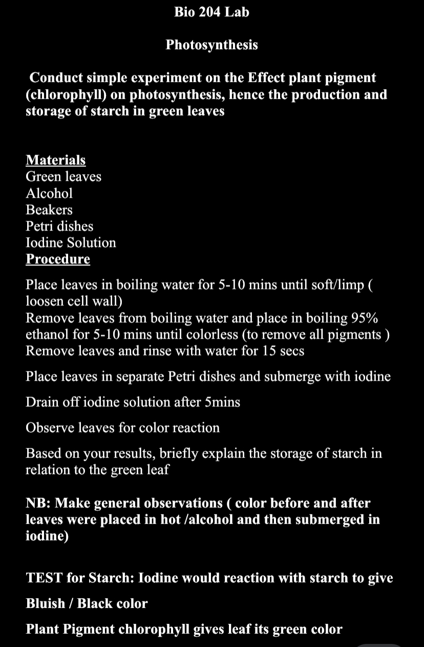 Solved Bio 204 ﻿LabPhotosynthesisConduct simple experiment | Chegg.com
