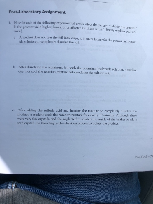 Solved Post-Laboratory Assignment How do each of the | Chegg.com