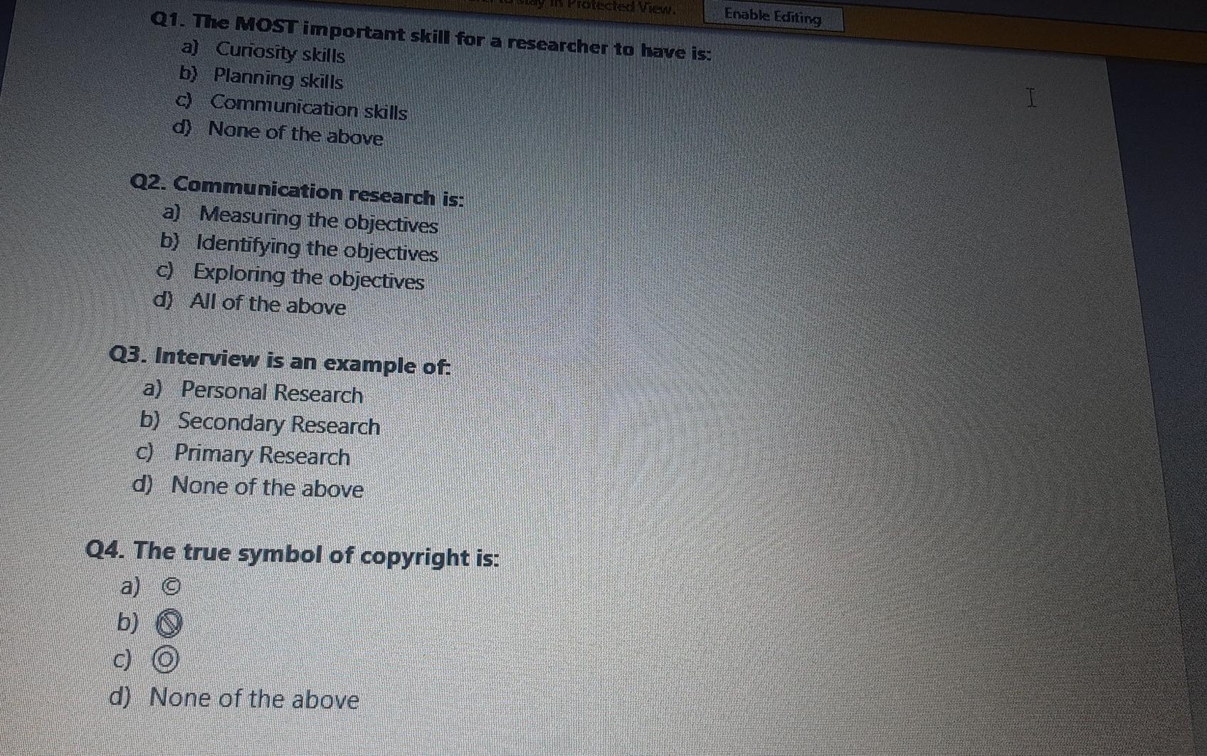 Solved Protected View Enable Editing Q1. The MOST important | Chegg.com