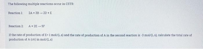 Solved The following multiple reactions occur in CSTR. | Chegg.com