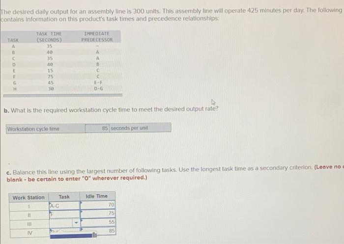 Solved The desired daily output for an assembly line is 300 | Chegg.com