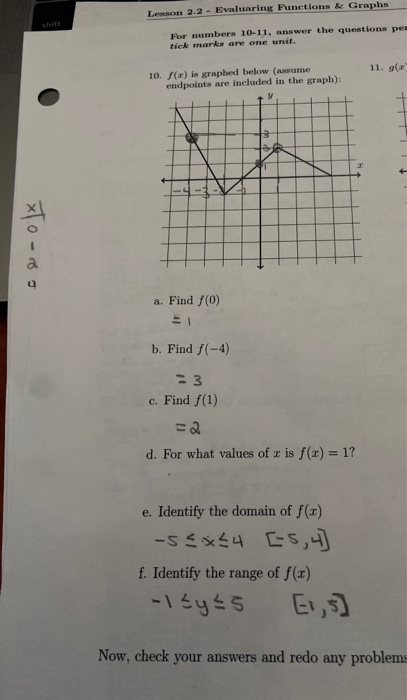 Solved Lesson 2.2 - Evaluaring Functions & Graphs For | Chegg.com