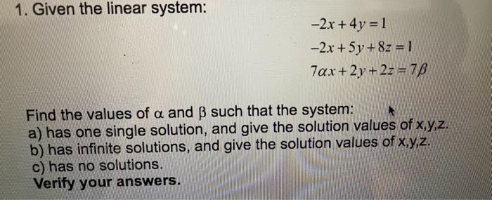 Solved 1. Given the linear system: | Chegg.com