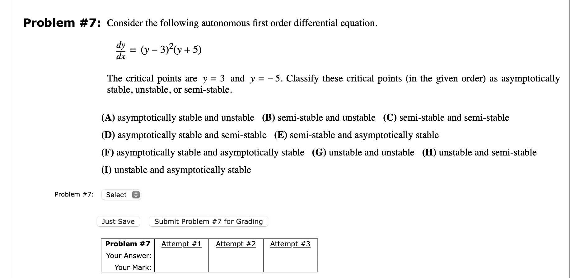 Solved Problem #7: Consider the following autonomous first | Chegg.com