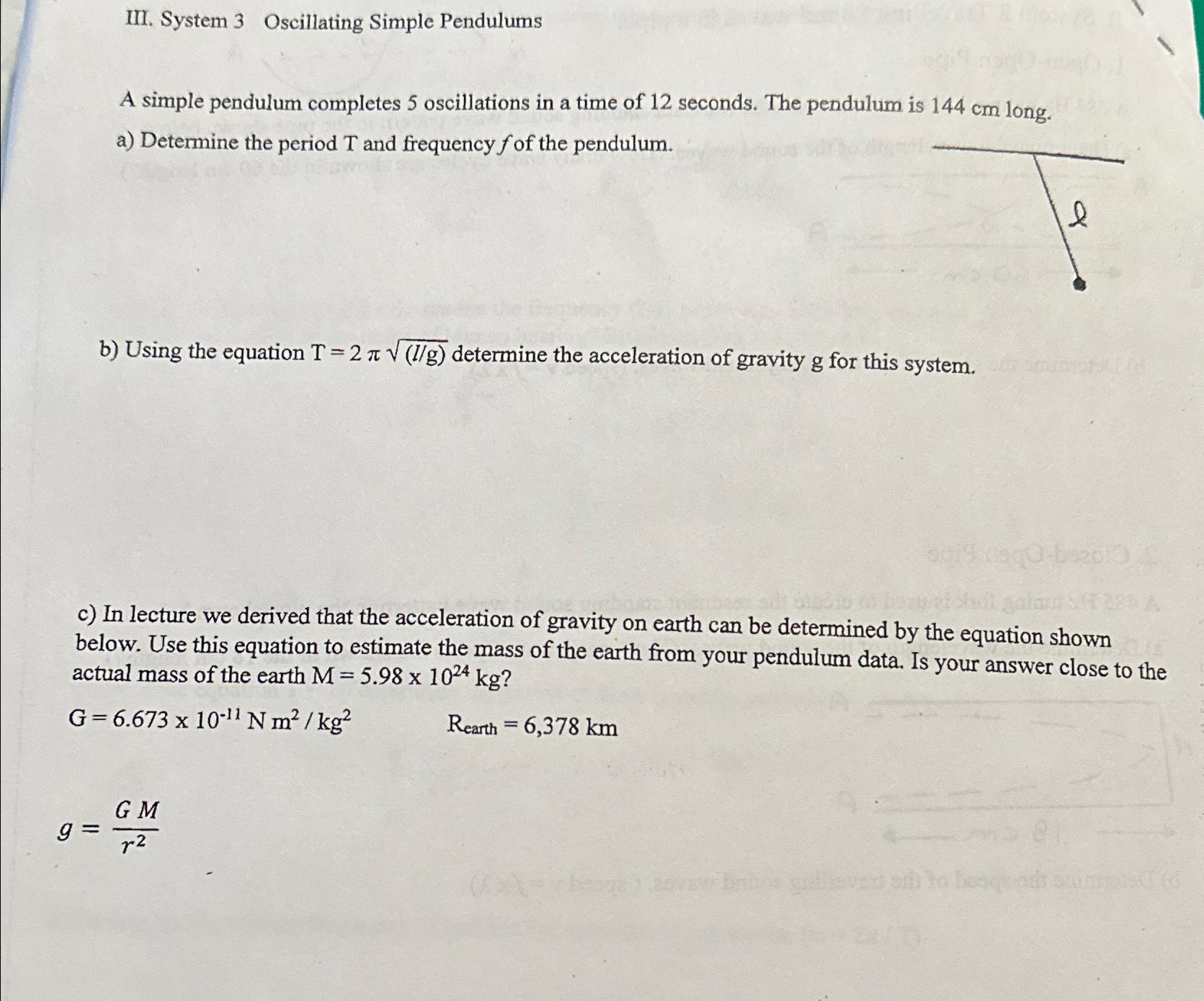 Solved III. System 3 ﻿Oscillating Simple PendulumsA simple | Chegg.com