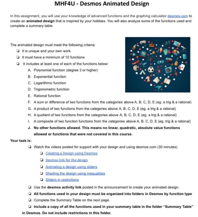 Solved MHF4U - Desmos Animated Design In this assignment, | Chegg.com