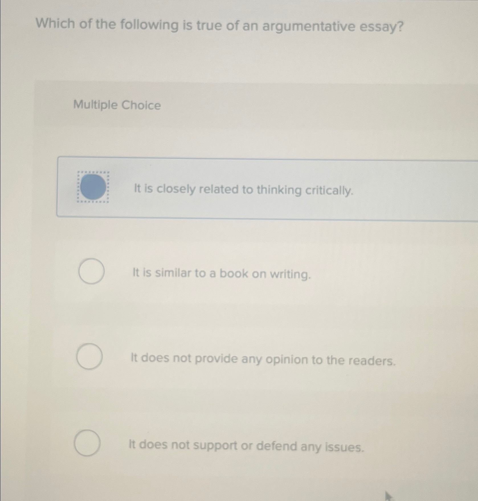 Solved Which of the following is true of an argumentative | Chegg.com