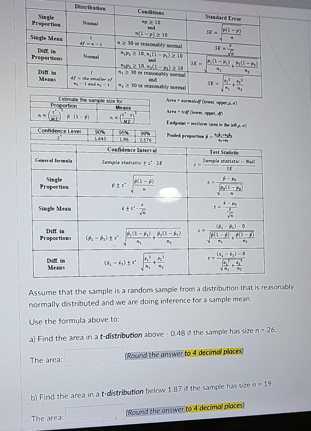 Solved Distribution Conditions Standard Error Single | Chegg.com