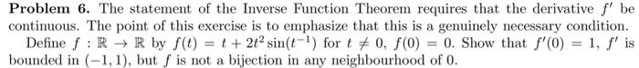 Solved Problem 6. The statement of the Inverse Function | Chegg.com