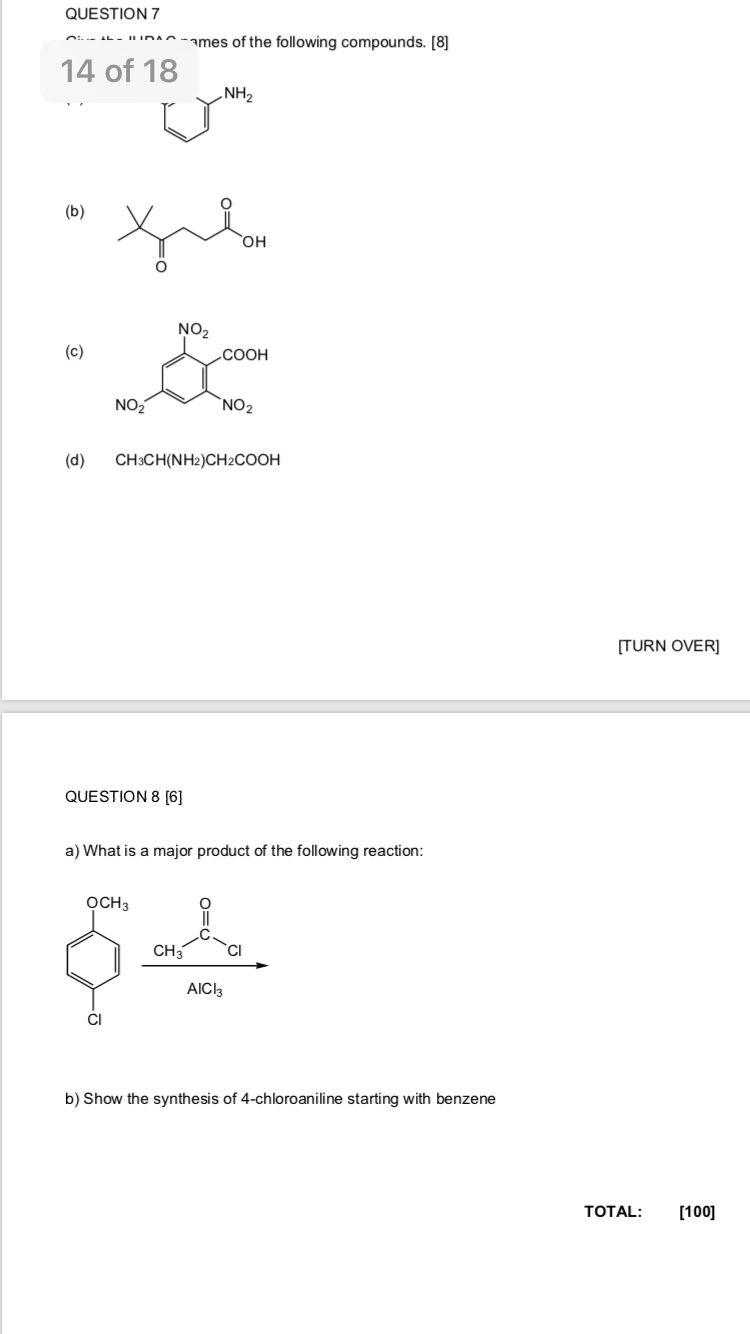 Solved (b) (c) (d) CH3CH(NH2)CH2COOH QUESTION 8 [6] a) What | Chegg.com