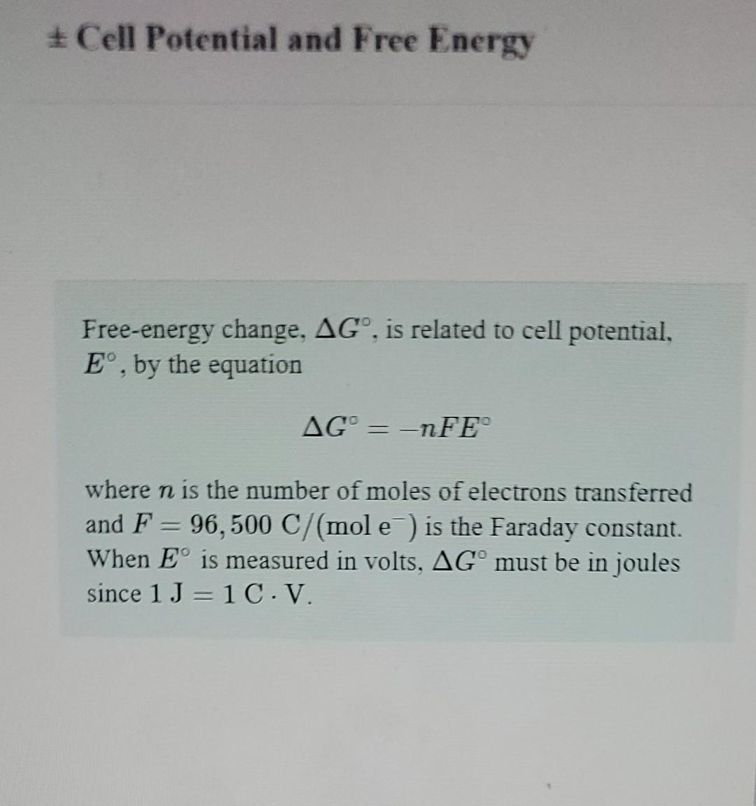 Solved ± Cell Potential and Free Energy Free-energy change, | Chegg.com