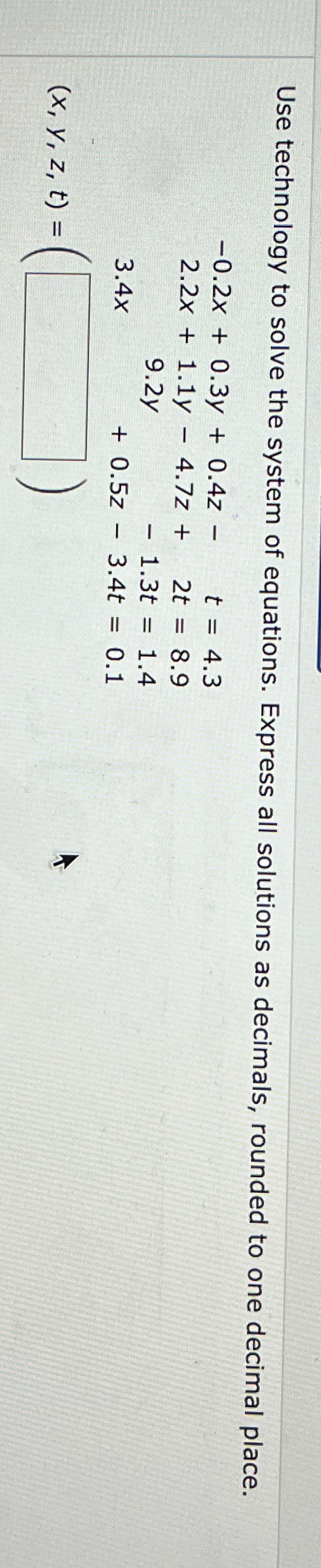 Solved Use technology to solve the system of equations. | Chegg.com