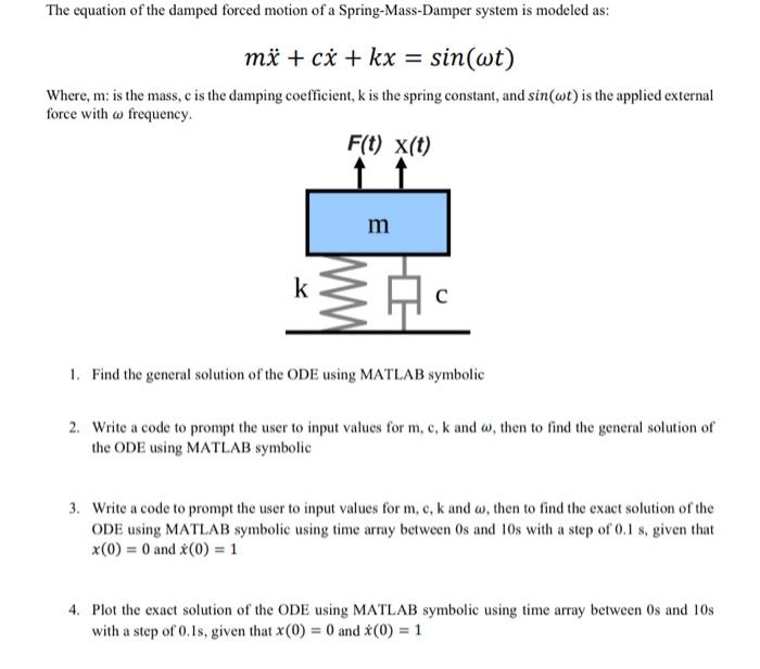 Solved The equation of the damped forced motion of a | Chegg.com