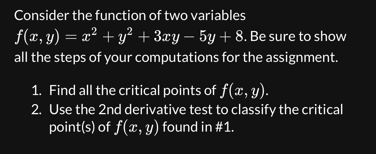 Solved Consider the function of two variables | Chegg.com