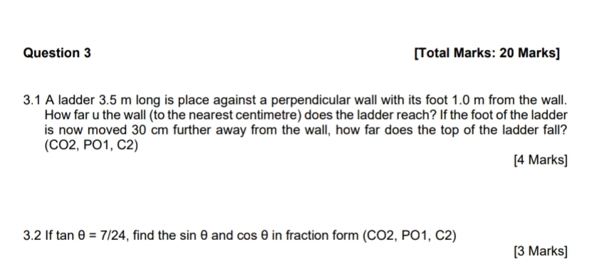 Solved Question 33.1 ﻿A ladder 3.5 ﻿m long is place against | Chegg.com