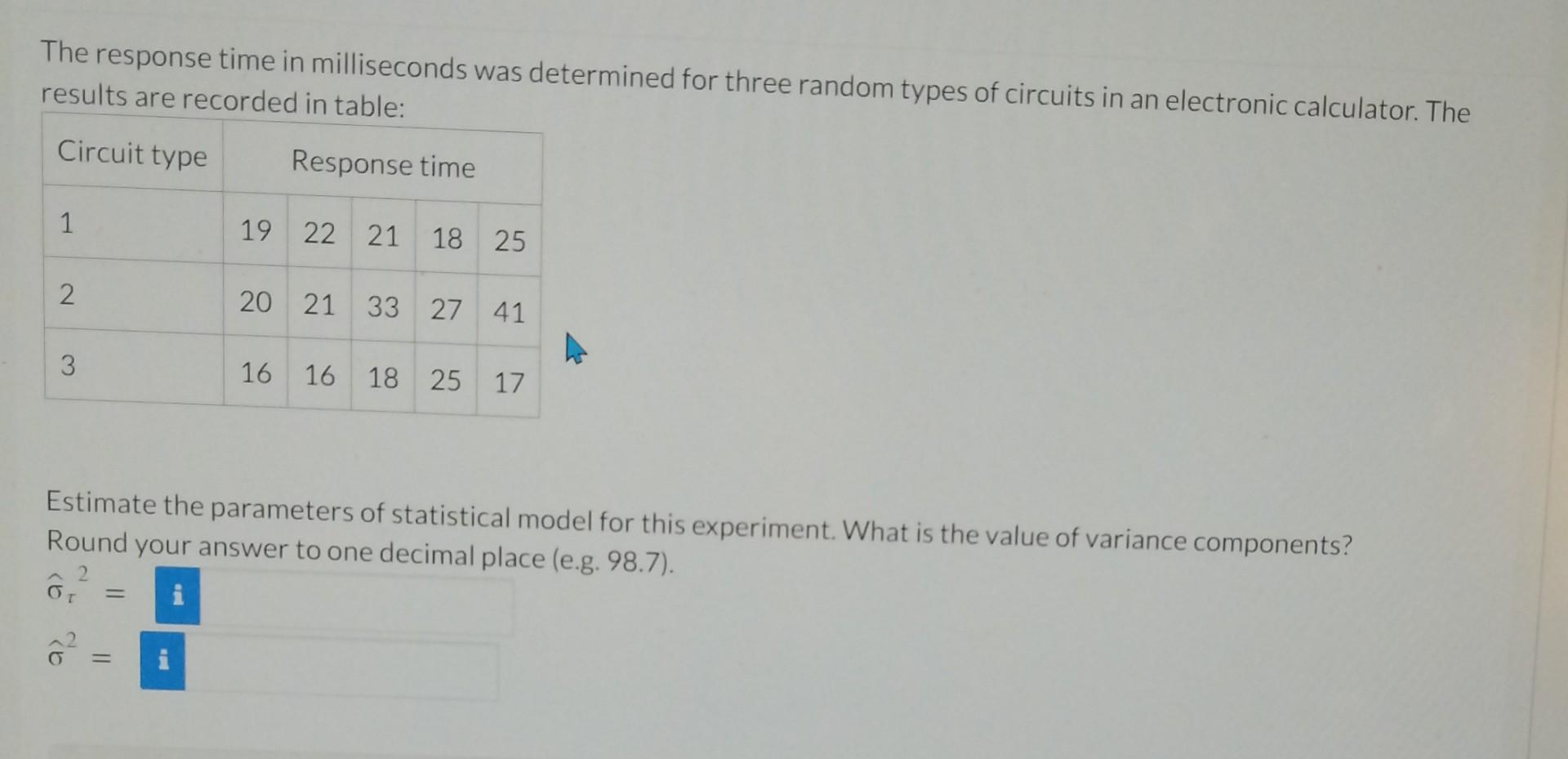 Solved The response time in milliseconds was determined for | Chegg.com