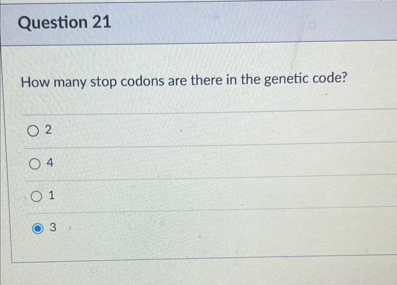 Solved Question 21How many stop codons are there in the | Chegg.com
