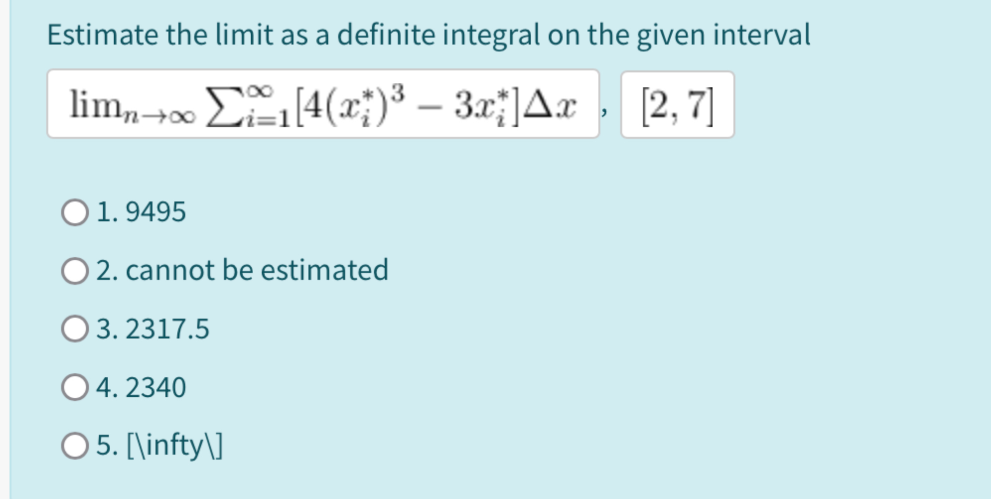 Solved Estimate the limit as a definite integral on the | Chegg.com
