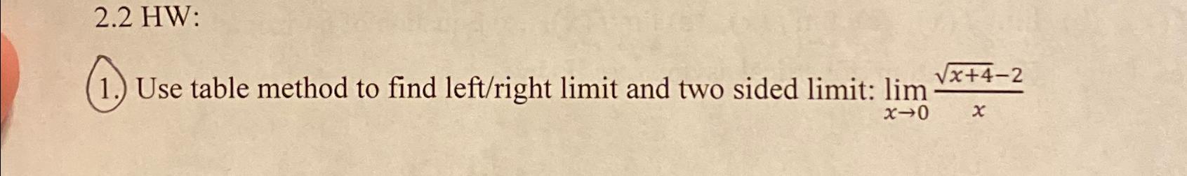 Solved Use table method to find left/right limit and two | Chegg.com