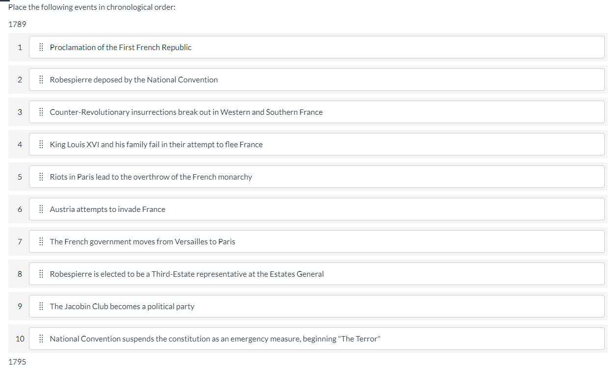 Solved Place the following events in chronological | Chegg.com