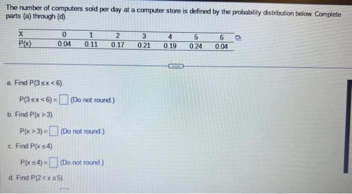 Solved The number of computers sold per day at a computer | Chegg.com