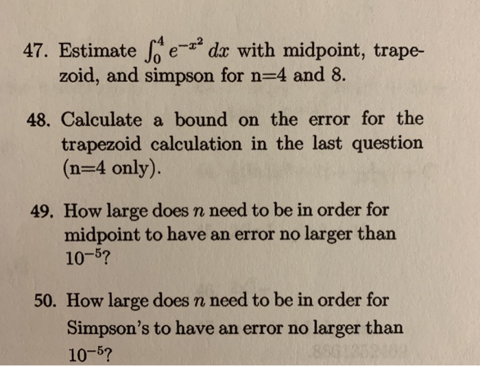 Solved 48. Calculate a bound on the error for the trapezoid | Chegg.com