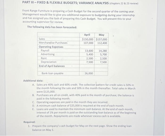Solved PART III - FIXED \& FLEXIBLE BUDGETS; VARIANCE | Chegg.com