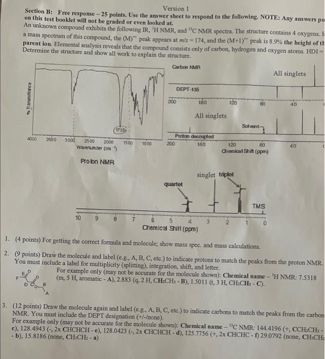 Solved Version 1 Section B: Free response −25 points. Use | Chegg.com
