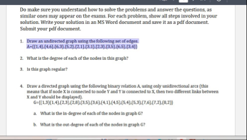 Solved Draw an undirected graph using the following set of | Chegg.com